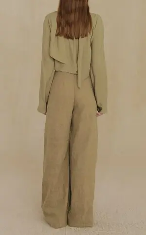 CORTANA Ser Linen-wool Jacquard Wide-leg Pants