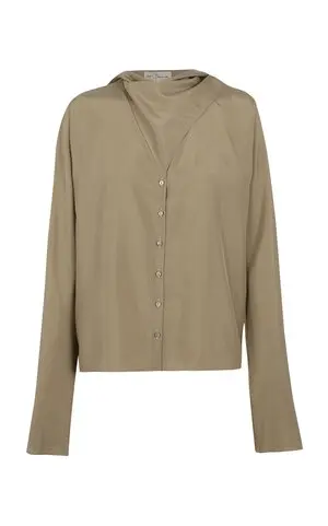 CORTANA Causa Silk Poplin Shirt - Green