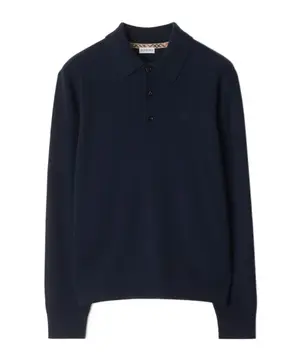 Burberry Long-sleeve Cashmere Blend Polo Shirt - Navy