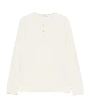 LEMAIRE Ribbed Henley Long Sleeved Top - Enoki