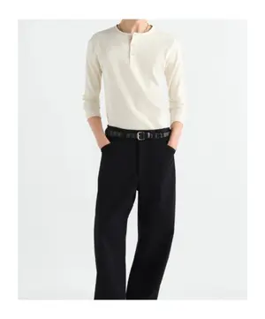 LEMAIRE Ribbed Henley Long Sleeved Top - Enoki