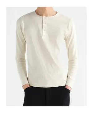 LEMAIRE Ribbed Henley Long Sleeved Top - Enoki