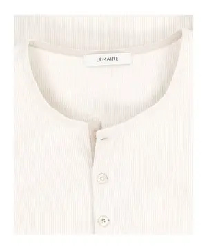 LEMAIRE Ribbed Henley Long Sleeved Top - Enoki
