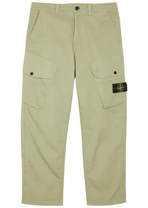 Stone Island Logo-appliquéd Stretch-cotton Cargo Trousers - Green Light