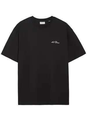 LES DEUX Logo-embroidered Cotton T-shirt - Black