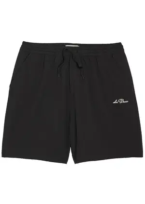 LES DEUX Seersucker Swim Shorts With Embroidered Logo - Black