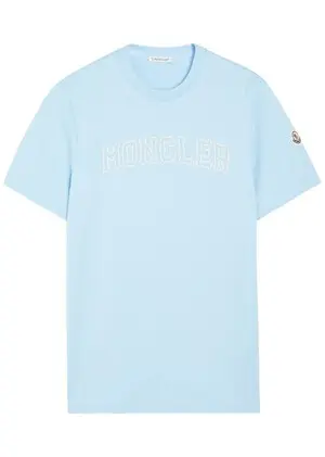 Moncler Logo-print Cotton T-shirt - Light Blue