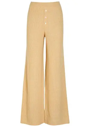 Guest In Residence Everywear Wide-leg Cashmere And Linen-blend Trousers - Yellow