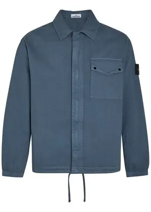 Stone Island Logo-appliquéd Herringbone Cotton Jacket - Blue Dark