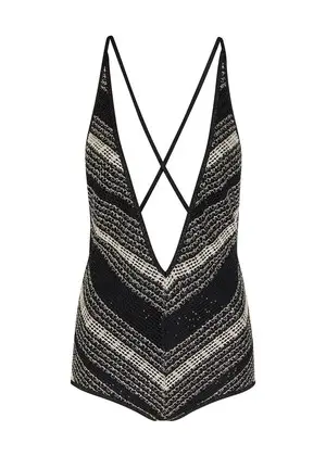 Missoni Striped Open-back Mesh Swimsuit - White And Black