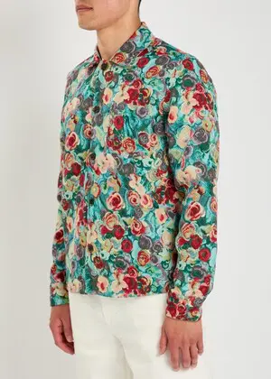 LES DEUX Floral-jacquard Woven Overshirt