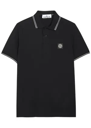 Stone Island Logo-appliquéd Piqué Cotton Polo Shirt - Black