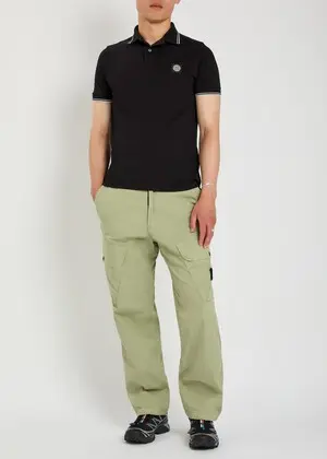 Stone Island Logo-appliquéd Piqué Cotton Polo Shirt - Black