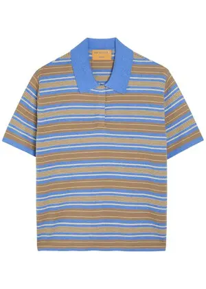 Guest In Residence Striped Cotton And Cashmere-blend Polo Shirt - Blue