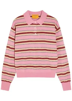 Guest In Residence Collegiate Striped Cashmere Polo Top - Pink