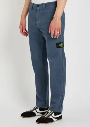Stone Island Logo-appliquéd Herringbone Cotton Trousers