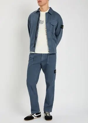 Stone Island Logo-appliquéd Herringbone Cotton Trousers
