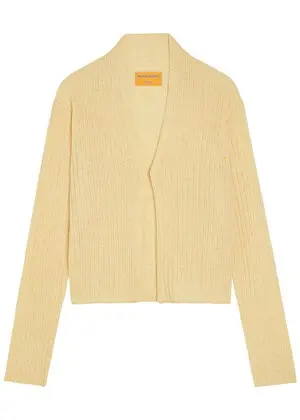 Guest In Residence Stealth Ribbed Cashmere And Linen-blend Cardigan - Yellow