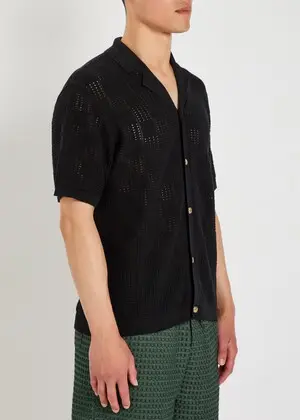 LES DEUX Checked-weave Cotton-knit Shirt