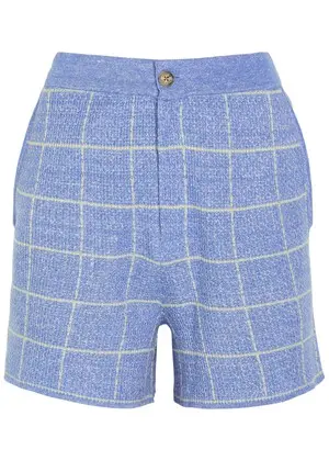 Guest In Residence Plaid Cashmere And Linen-blend Shorts - Light Blue
