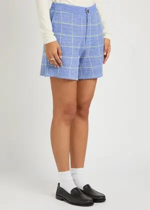 Guest In Residence Plaid Cashmere And Linen-blend Shorts - Light Blue
