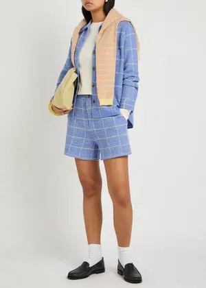 Guest In Residence Plaid Cashmere And Linen-blend Shorts - Light Blue