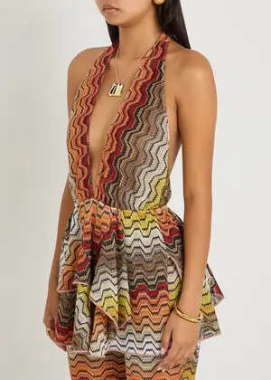 Missoni Zigzag Halterneck Metallic-knit Cover-up Top