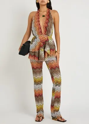 Missoni Zigzag Halterneck Metallic-knit Cover-up Top