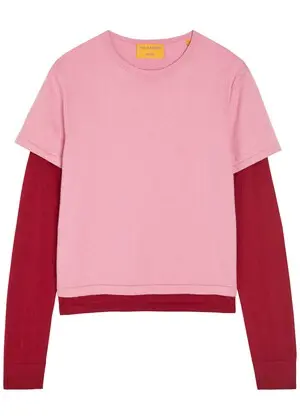 Guest In Residence Layered Long-sleeve Cotton-blend T-shirt - Pink