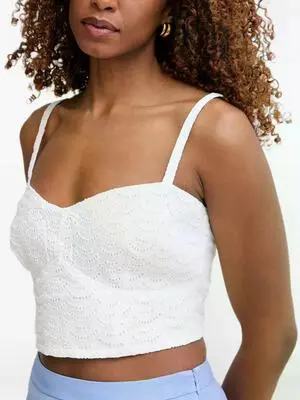 Guess Broderie Anglaise Smocked Cropped Top