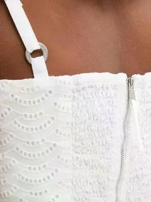 Guess Broderie Anglaise Smocked Cropped Top