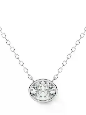 DIAMOND ESSENTIALS 14k White Gold Bezel-set Solitaire Diamond Pendant Necklace - Silver