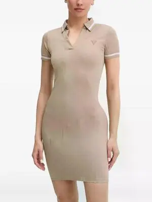 Guess 4g Logo Patterned Polo Collar Mini Dress