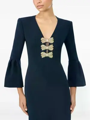 Jenny Packham Embellished Bow Bell-sleeve Midi Dress - Blue