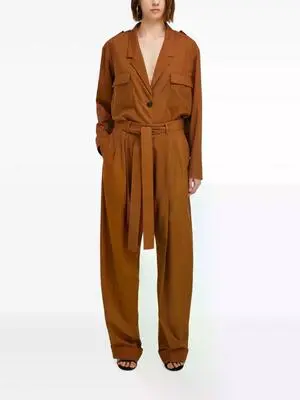 FERRAGAMO Barrel Leg High Waisted Virgin Wool Trousers - Brown