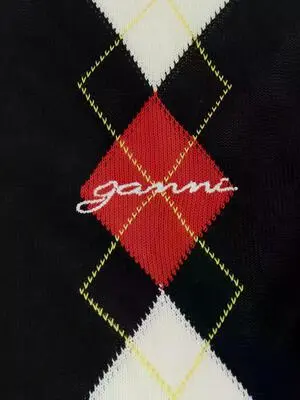 GANNI Argyle Pattern Logo Embroidered T-shirt
