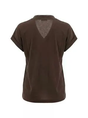 Brunello Cucinelli Monili Trim V-neck T-shirt - Brown