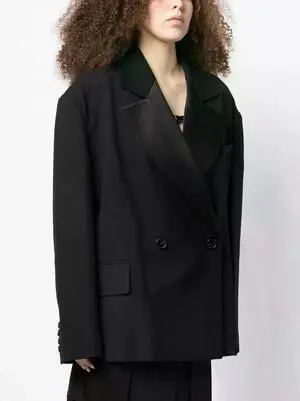 J KOO Double-breasted Wool Blend Blazer
