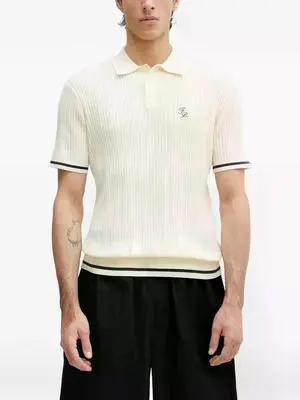Filling Pieces Ribbed-knit Embroidered-logo Polo Shirt - Neutrals
