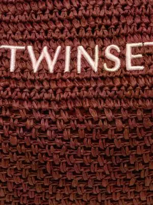 TWINSET Logo Embroidered Woven Shoulder Bag