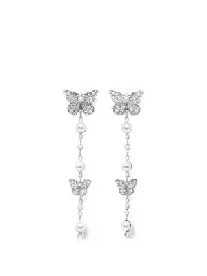 Guess Butterfly Faux-pearl Drop Earrings - Silver