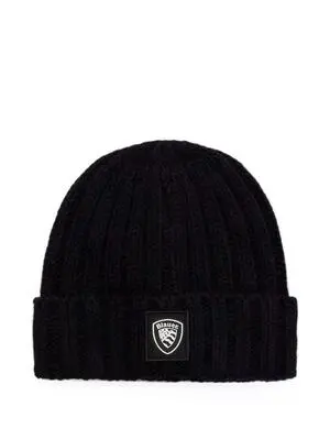 BLAUER. Ribbed-knit Logo-patch Beanie Hat