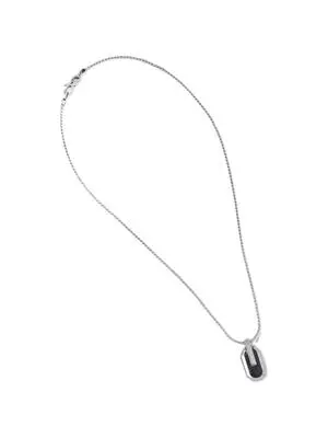 Guess Logo Engraved Tag Pendant Necklace - Silver