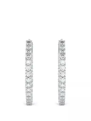 Diamond Essentials 14k White Gold Pavé Diamond Hoop Earrings - Silver