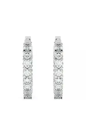 Diamond Essentials 14k White Gold Polished Hoop Earrings With Round-cut Laboratory-grown Diamonds - Silver