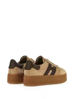 Hogan H" Logo Nubuck Platform Sneakers - Neutrals