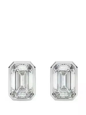 DIAMOND ESSENTIALS 14k White Gold Emerald-cut Diamond Solitaire Stud Earrings - Silver