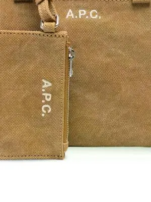 A.p.c. Canvas Tote Bag With Logo Embroidery And Cardholder - Neutrals