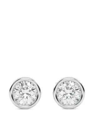 DIAMOND ESSENTIALS 14kt White Gold Solitaire Diamond Stud Earrings - Silver