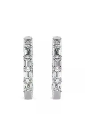 DIAMOND ESSENTIALS Emerald-cut Pavé Diamond Hoop Earrings - Silver